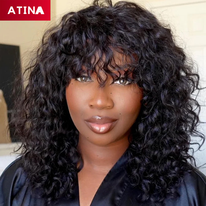 Curly Wig with Bangs 5x5 Closure Wig Glueless HD Crystal Lace Wigs ...