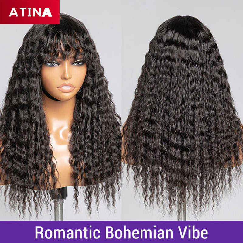 Deep Wave Wig with Bangs 5x5 Closure Wig Glueless HD Crystal Lace Wigs ...